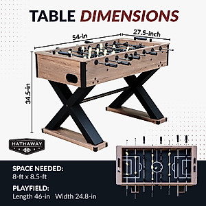 Hathaway Excalibur 54-in Foosball Table for Game Room - with Driftwood Melamine Finish, X-Pattern Base, Chrome Steel Rods, Adjustable Leg Levelers & Manual Scoring Units - Driftwood Finish