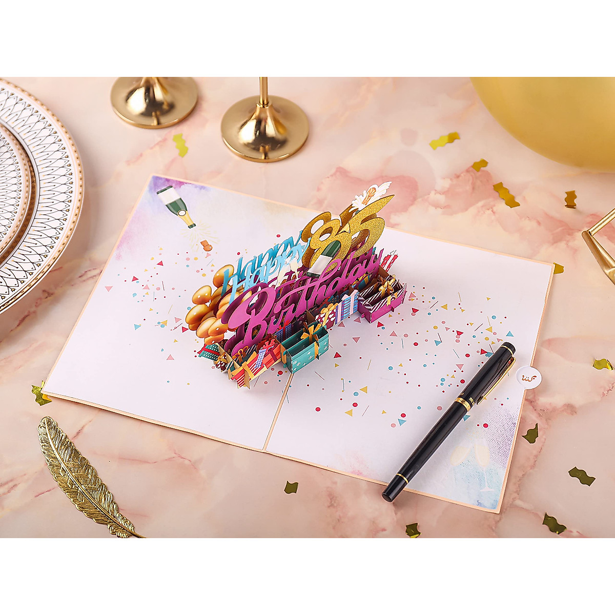 Liif Happy 85th Birthday Pop Up Card, 85 Birthday Card For Women, Men, Mom, Dad - Balloon, Celebration - With Message Note & Envelop - Size 8 x 6 Inch