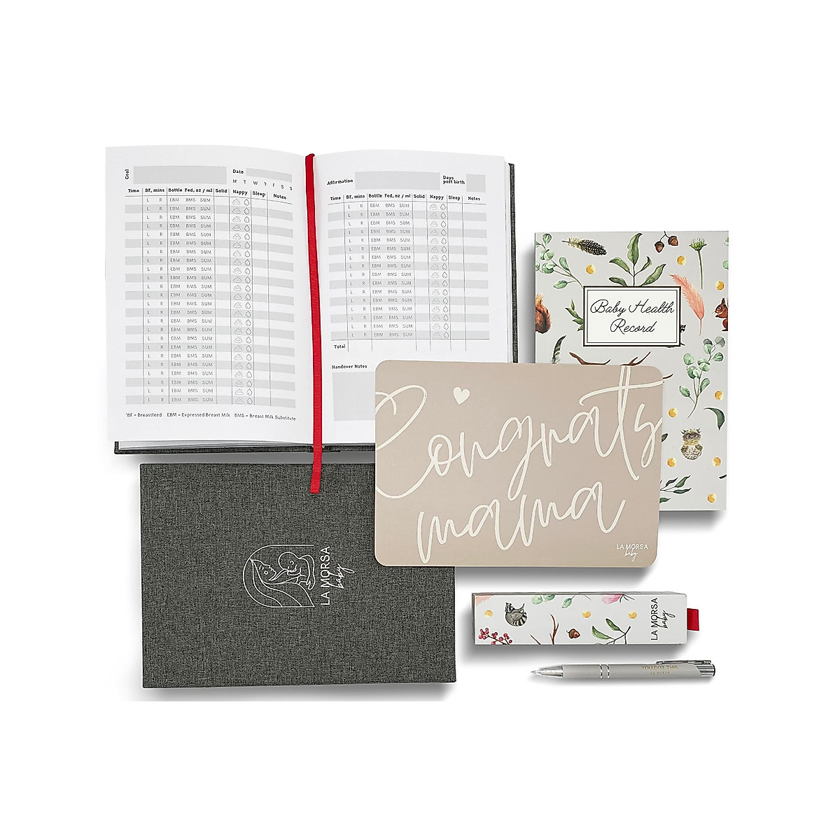 La Morsa baby log book tracker & journal for mom - daily log book to record newborns & babies feeding, poop, sleep & breastfeeding schedule - includes baby growth charts & immunization - bonus LED pen