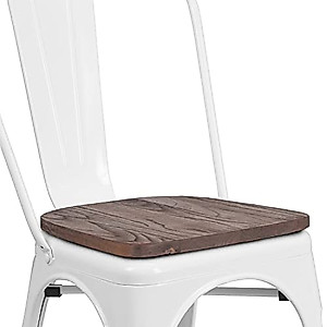 Flash Furniture Perry Metal Stackable Chair with Wood Seat, 1 Pack, White