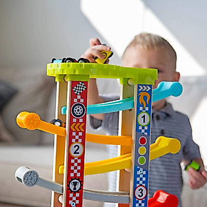 Fat Brain Toys Zigzag Racetrack - Number-Learning Car Tower for Preschoolers