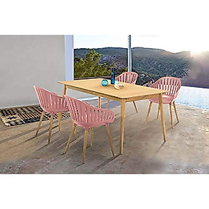 Armen Living Nassau Outdoor Patio Arm Dining Chairs, 17" Seat Height, Set of 2, Eucalyptus and Pink Peony