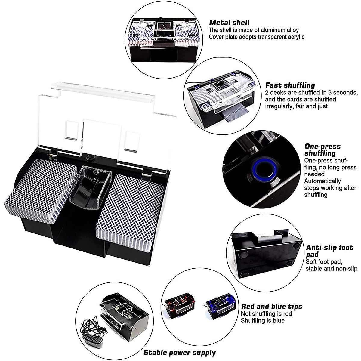BDBD Automatic Card Shuffler - Electronic Casino Poker Card Shuffling Machine - 2 Decks Playing Cards for Home & Party