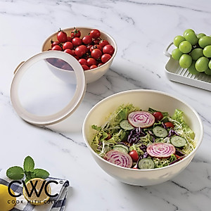 COOK WITH COLOR Mixing Bowls with TPR Lids - 12 Piece Plastic Nesting Bowls Set includes 6 Prep Bowls and 6 Lids, Microwave Safe (Brown)