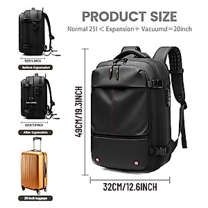 Travel Vacuum Compression Air-back,Expandable Vacpack Backpack with Waterproof Material,Anti Theft Air-pack Backpacks with Pump,Carry On Luggage Vac Packing Bag for Airplane(Black-A)