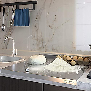 KORVOS 304 Cutting Boards, Large Stainless Steel Cutting Chopping Boards, Heavy Duty Baking Board with Lip for Kitchen, Pastry Board for Meat, Vegetables, Bread (size:23.6" X 19.6")