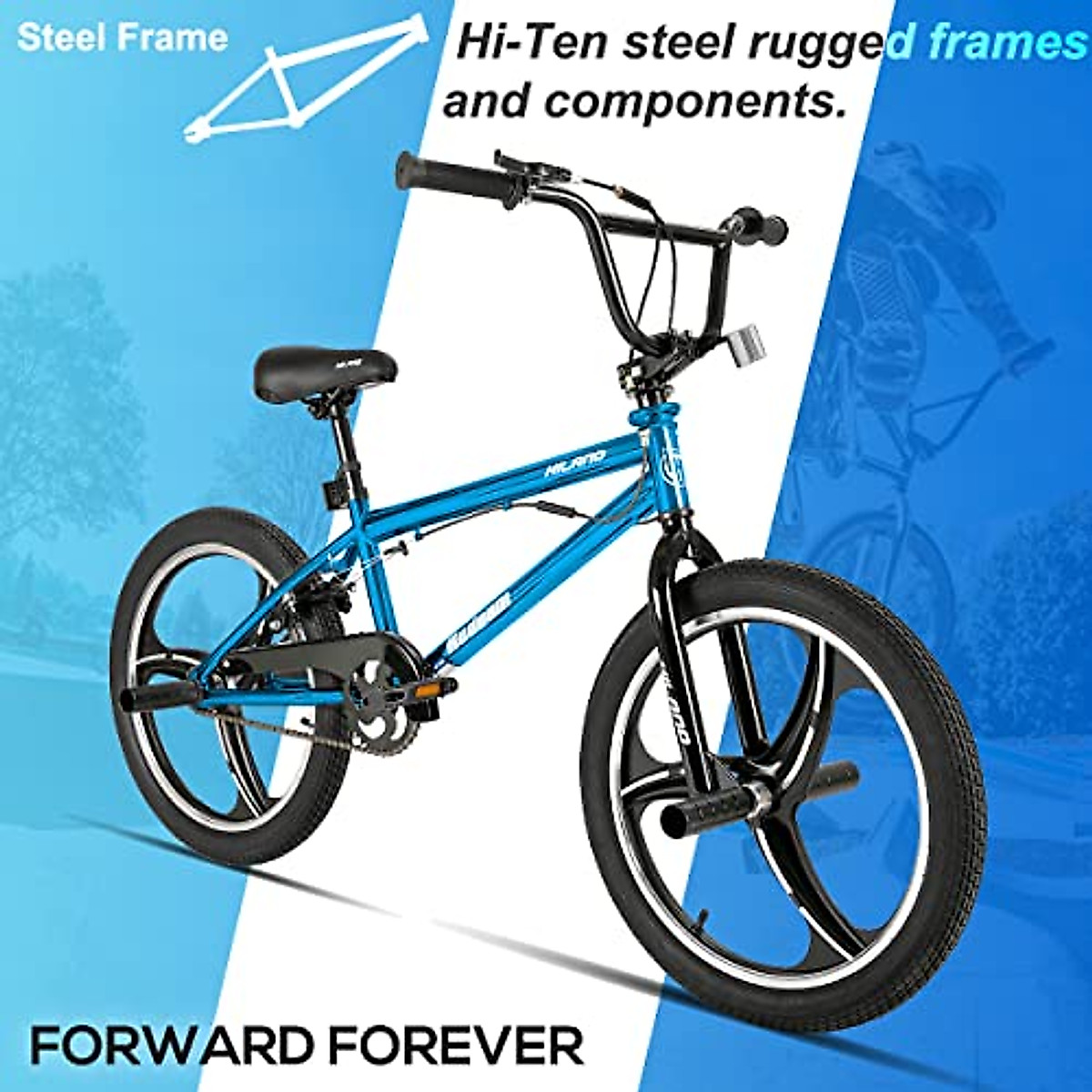 HH HILAND 20 Inch 3 5 Spoke Kids BMX Bike for Boys Girls Ages 5-12, 360 Degree Rotor Freestyle, 4 Pegs Single Speed Kid’s BMX Bicycle, Multiple Colors