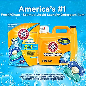 Arm & Hammer Clean Burst 5-in-1 Laundry Detergent Power Paks, High Efficieny (HE), 42 Count