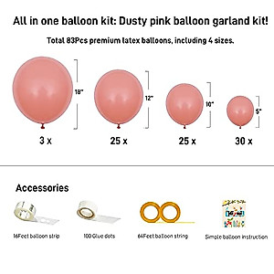 83Pack Retro Dusty Pink Balloons 18/12/10/5 Inch Matte Latex Helium Balloons for Dusty Rose Party Coral Birthday Baby Shower Bridal Shower Wedding Decorations Supplies