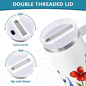 Burbuja Gnomes in Wildflowers 40oz Insulated Tumblers with Handle and Straw Lid, Double Wall Stainless Steel Travel Mug Leak-Proof, BPA Free, Gift for Mom Dad