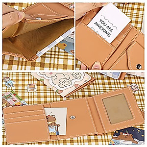 JELLYEA Kawaii Bear Wallet Cute Cartoon Card Holder Girls Coin Purse Anime Key Bag Card Case Front Pocket Wallet (Beige-1)