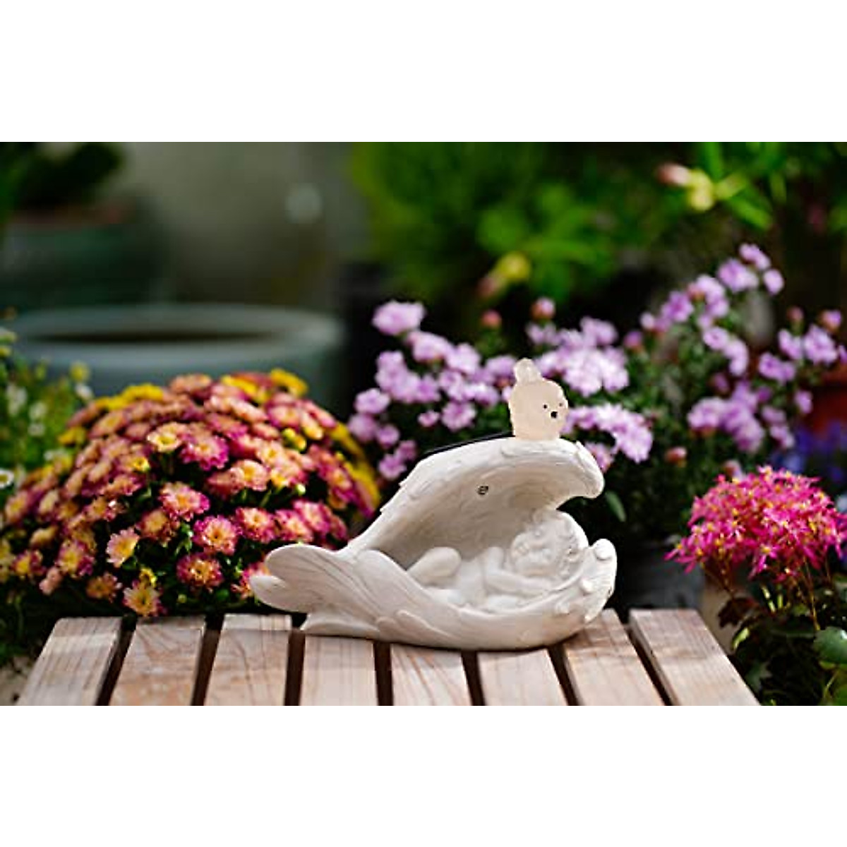 HONGRUIART Solar Sleeping Baby Angel Statue, Solar Light Cherub Angel in Wings with Bird, Memorial Guardian Angel Bady Statue Indoor and Outdoor Home Garden Decoration