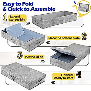 Under Bed Storage, 2 Pack Large Underbed Storage Containers with Lids, Foldable Under Bed Clothes Storage Bins with Handle, Under Bed Storage Organizer Box for Clothes Blankets Shoes Pillows (Grey)