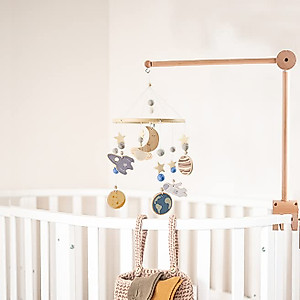 Wooden Crib Mobile Arm | Baby Crib Mobile Arm Wooden Holder | Rotatable Adjustable Anti Slip Attachment Clamp for Sturdy Mobile Hanger (Only Arm)