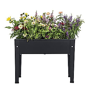 VEOAY Piksedo Raised Garden Bed, Elevated Planter Metal Plant Box with Legs Standing Garden Stand Drainage Holes Frosted Black