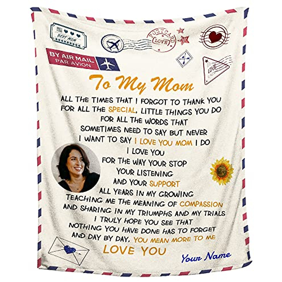 Custom Mom Blanket Customized Gifts for Mom Birthday Gifts for Women Mothers Day Blanket from Daughter Son, Personalized Gifts to My Mom, Thanksgiving Custom Blanket 60"x50"