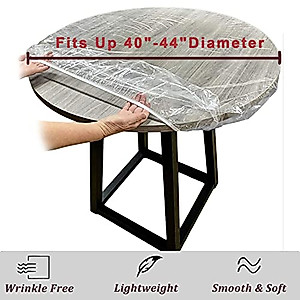 Clear Fitted Vinyl Tablecloth Round Waterproof Oilcloth PVC Table Cover Elastic Edge Design Wipeable Plastic Table Cloth Protector for Dining Tabletop (Round Fits Table up 40"-44" Diameter)