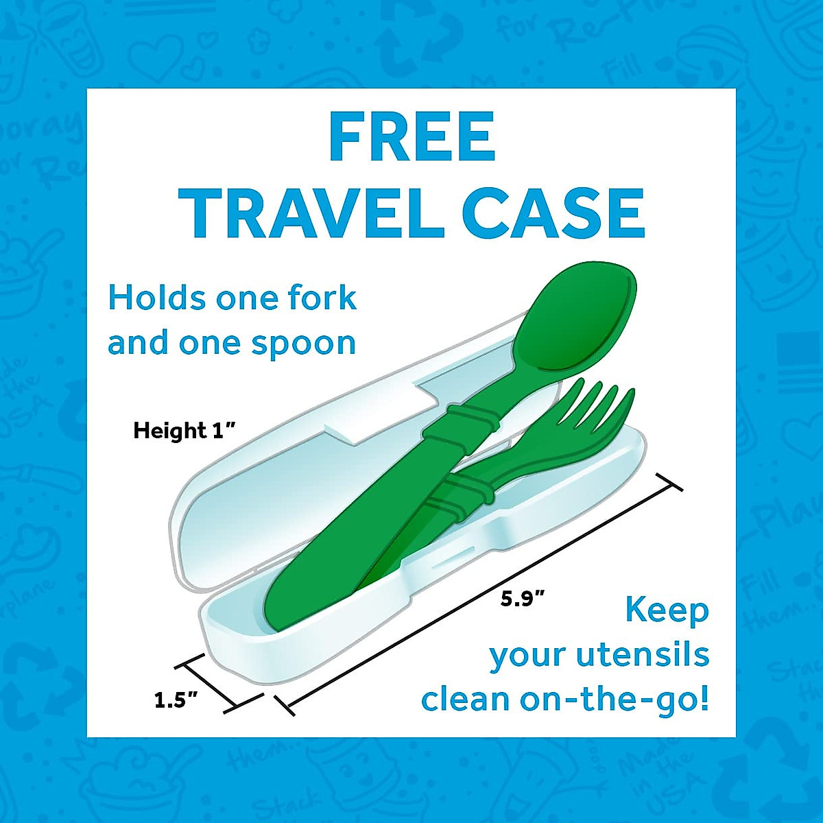 Re-Play Made in USA Toddler Forks and Spoons, Pack of 8 Without Carrying Case - 4 Kids Forks with Rounded Tips and 4 Deep Scoop Toddler Spoons - 0.2" Thick Toddler Utensils, Aqua