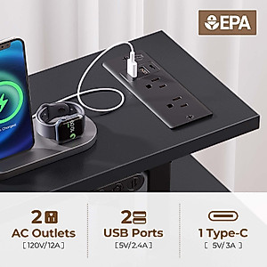 Seventable Computer Desk 47.2" with LED Lights & Power Outlets, Home Office Desk with 4 Drawers, Writing Desk with Keyboard Tray, Study Desk with Monitor Stand, Work Desk for Home Office, Black