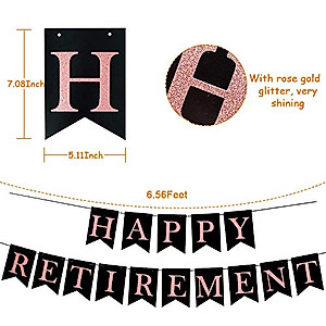 Retirement Party Decorations for Women, Rose Gold Happy Retirement Banner Officially Retired Sash Confetti Balloons Paper Pom Poms Set for Retirement Decorations Party Supplies