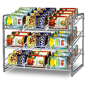 Simple Trending Can Rack Organizer, Stackable Can Storage Dispenser Holds up to 36 Cans for Kitchen Cabinet or Pantry, Chrome