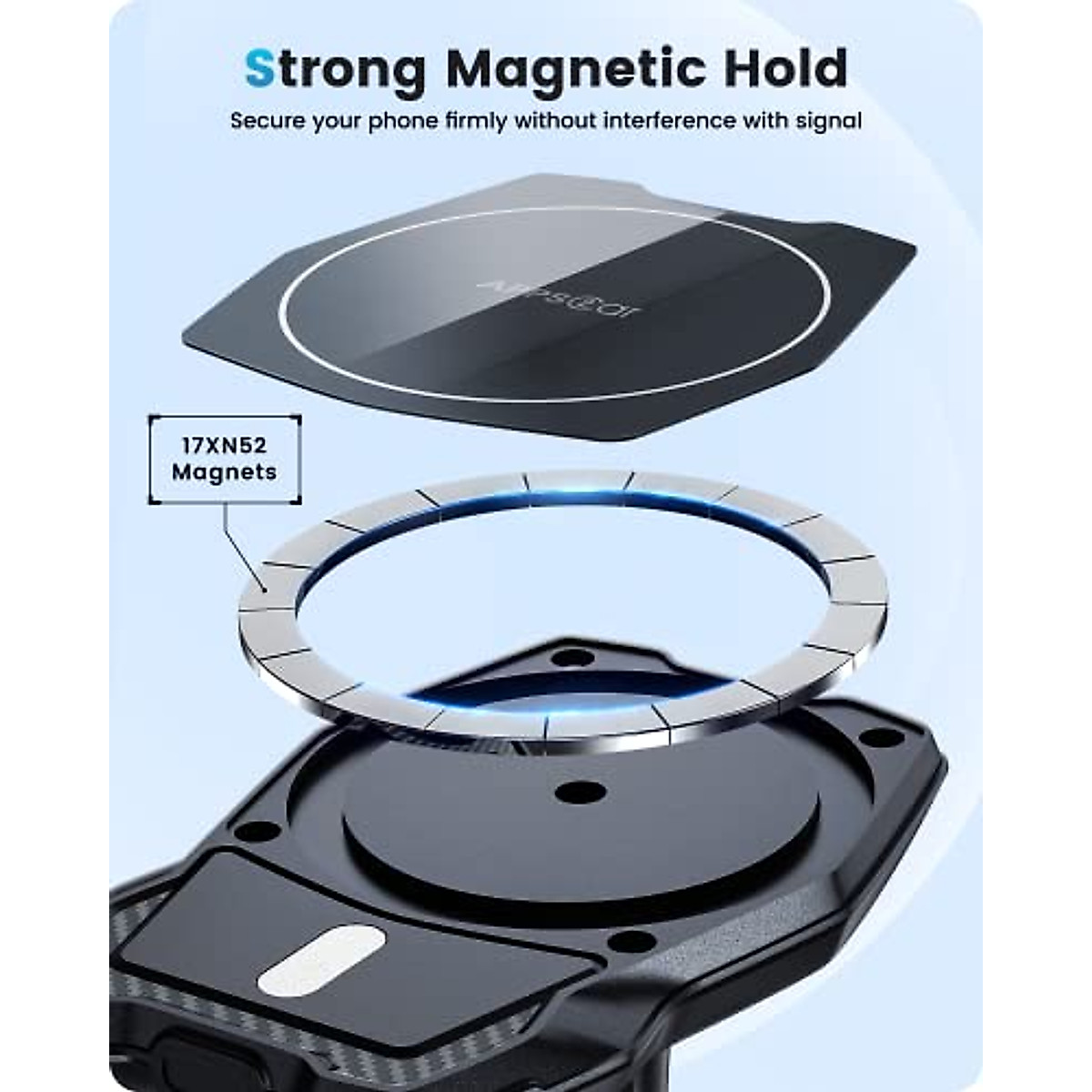 APPS2Car Fit for MagSafe Car Mount for iPhone Holder [17 N52 Magnets] Phone Holder for Car, Suction Cup 8in Long Arm Magnetic Phone Mount for Dashboard Windshield for iPhone 12/13/14 Magsafe Case