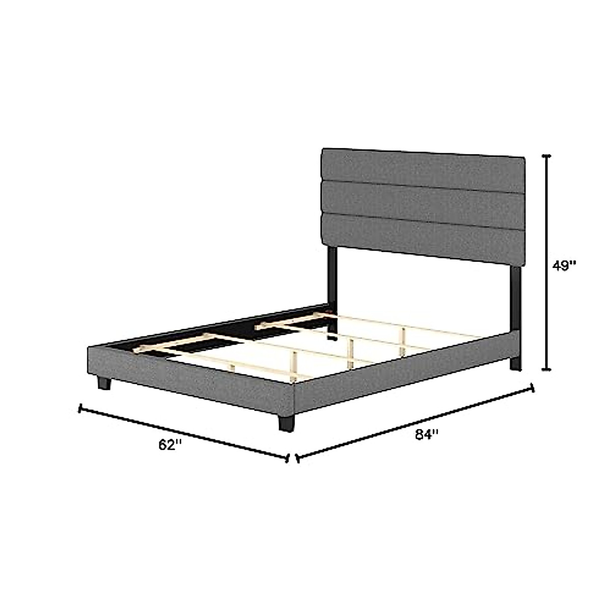 Boyd Sleep Ravenna Gray Linen Queen Size Fully Upholstered Platform Bed Frame with Adjustable Headboard - Easy Assembly, Noise Free, Modern Design, Durable & Sturdy Mattress Support