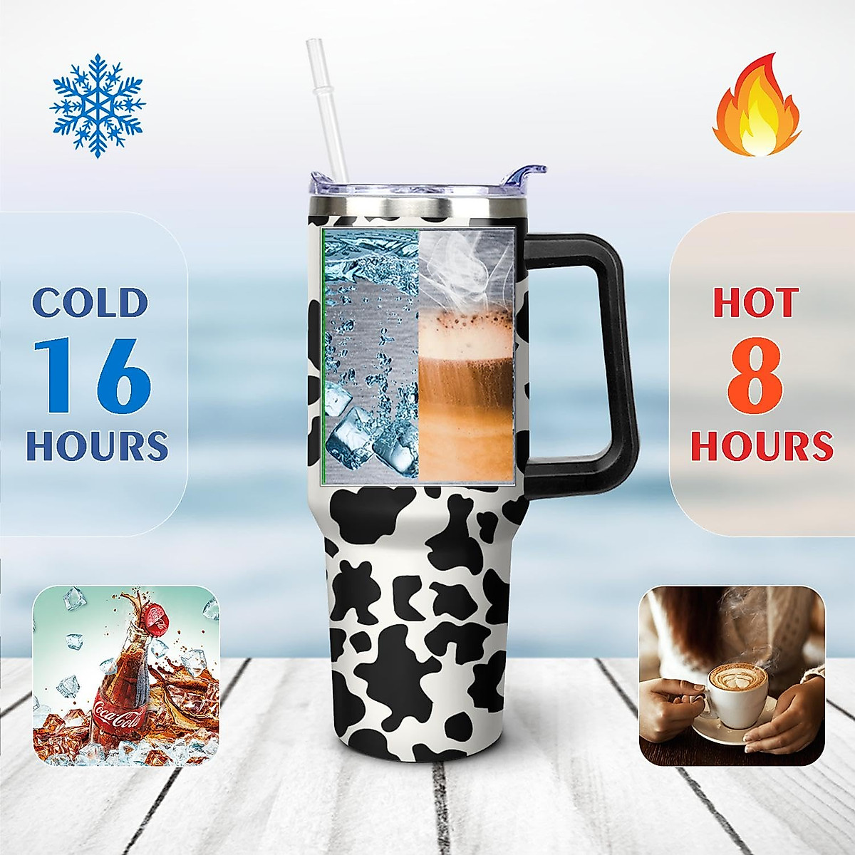 wxmbdzq 40 oz Cow Tumbler with Handle and Straw Lid,Leak Proof Travel Stainless Insulated Tumbler,Cup Holder Friendly,Perfect for Outdoor Travel Car and Sports