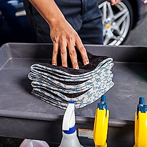 MW Pro Microfiber Car Towels (16"x 16") | 400 GSM | 80/20 Blend | Tagless | Soft Satin Piped Edges | All-Purpose Auto Detailing - Wax, Buff, Polish, Wash, Dry | 6 Pack (Black)