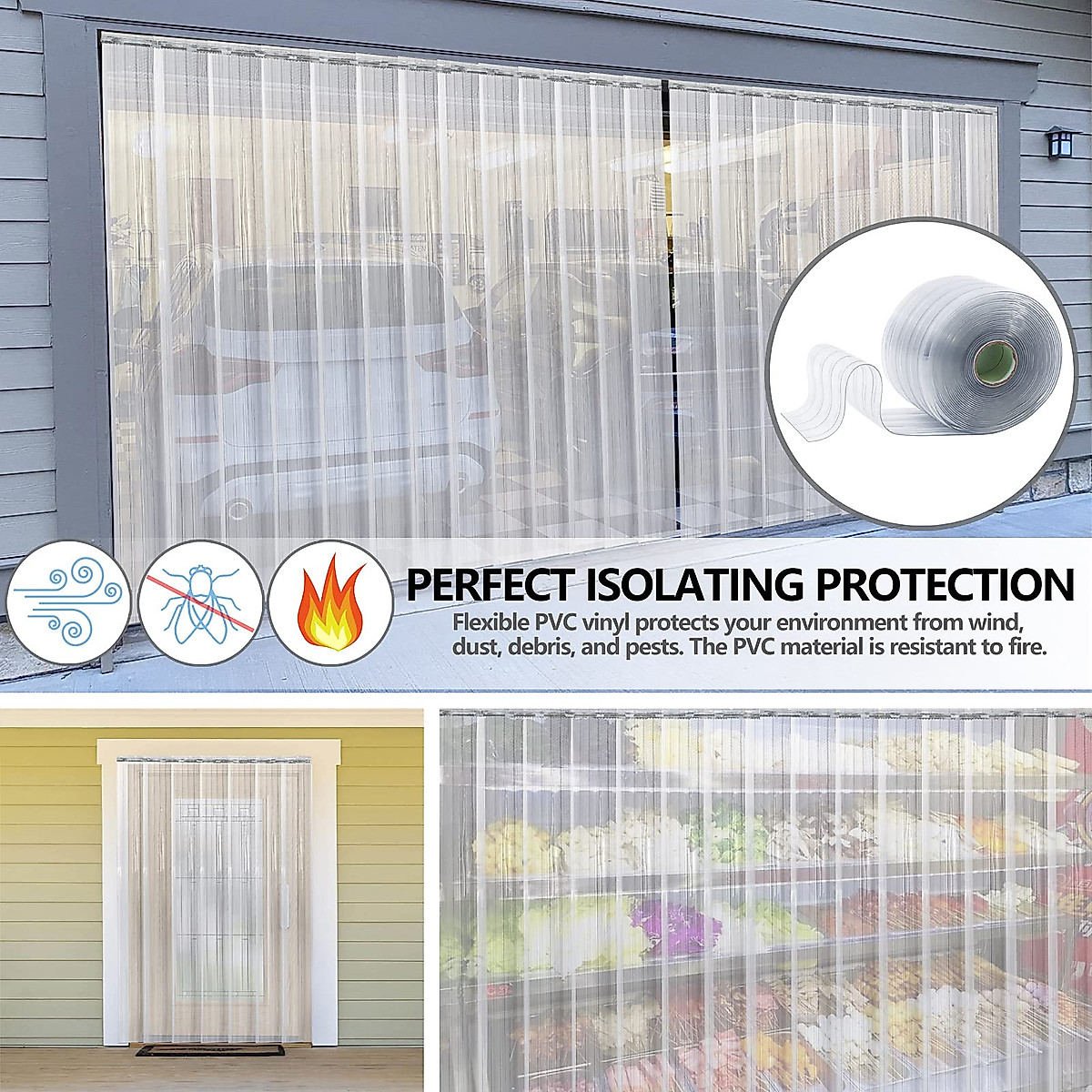 Toriexon Plastic Vinyl Replacement Strip Curtain 25' x 7.6', 0.08' Thickness Walk in Freezer Cooler Curtain Strips for Warehouse Commercial Entry Doors, Pet Doors