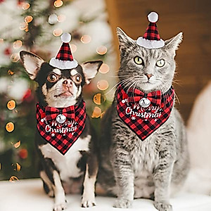 Christmas Dog Bandanas 3 Piece Dog Santa Hat Scarf Bow Tie Set Buffalo Plaid Bib Costume for Pet Christmas Outfit for Small Medium Dogs Cats