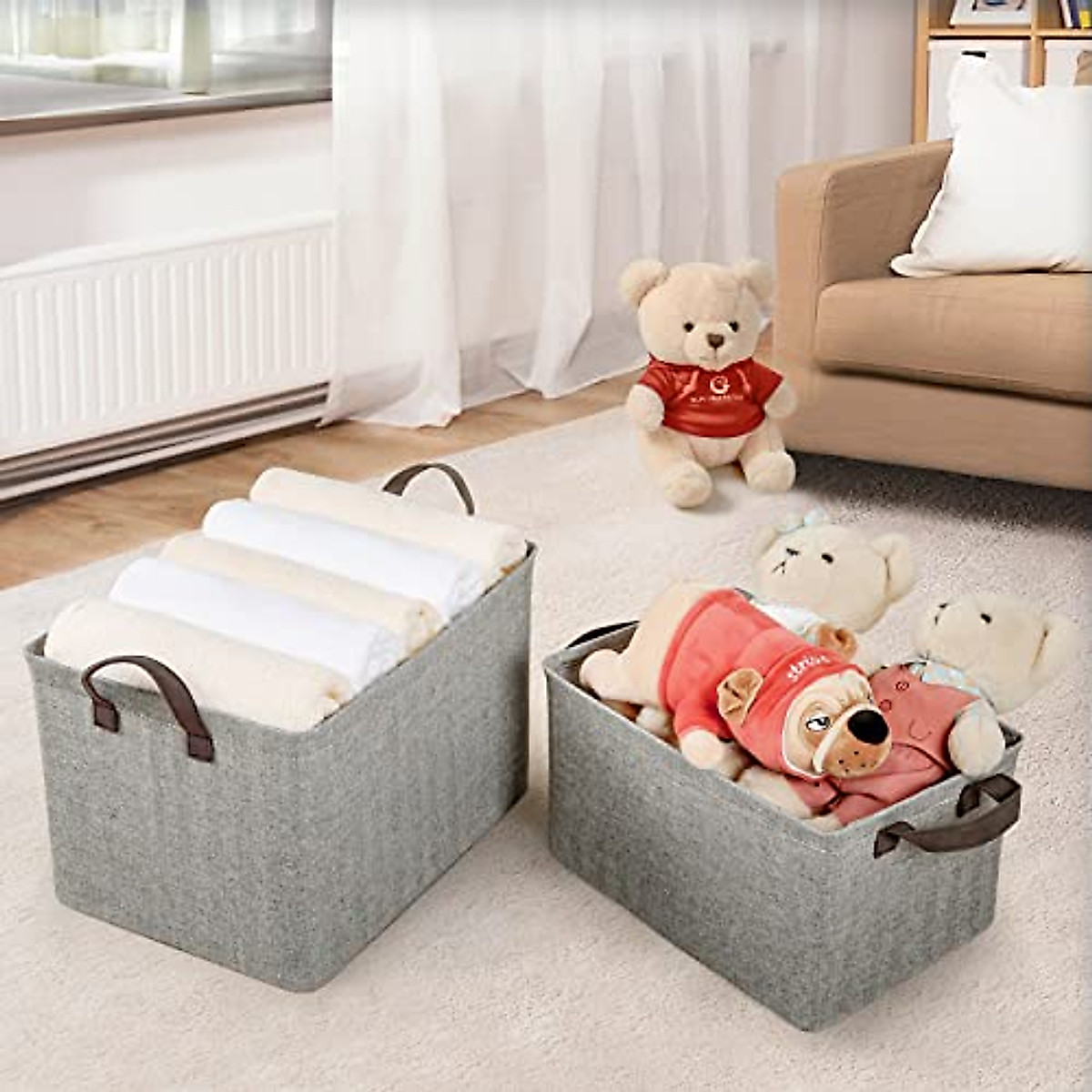 TOPIA HOME Storage Baskets for Shelves with Metal Frame, EXTRA LARGE, 2-Pack Closet Organizers and Storage Bins for Organization, Collapsible Rectangle Fabric Organizing Boxes, Gray, TP05G