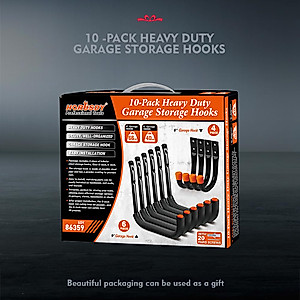 HORUSDY 10-Pack Garage Hooks, Utility Hooks, 9" & 6” Garage Hooks Heavy Duty Wall Hooks for Bikes, Kayak and Hanging Ladders