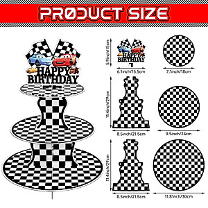 BACUTHY 2 Pack Race Car Cupcake Stands Birthday Party Supplies, Two Fast Cars Decorations Truck Theme Favors - 3 Tier Cardboard Cup Cake Holder Tower