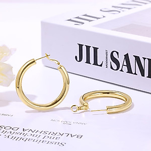 sovesi Chunky Gold Hoop Earrings for Women with 925 Sterling Silver Post, 14K Gold Plated Thick Gold Hoops Earrings for Women 40mm