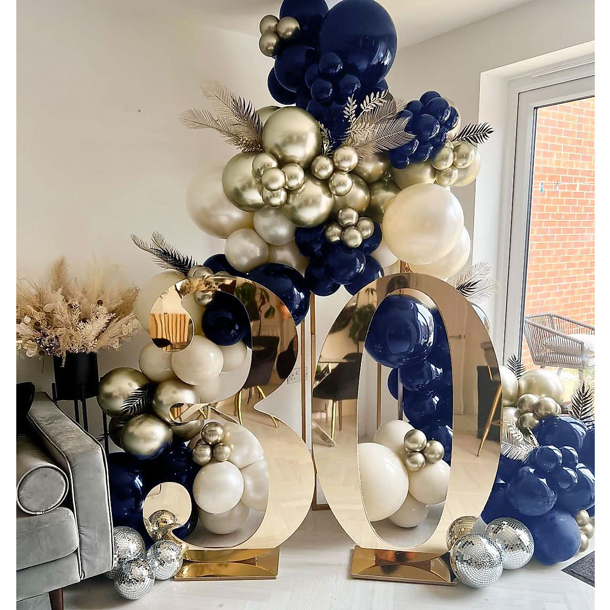 Navy Blue Gold White Balloon Garland Arch Kit for Parties