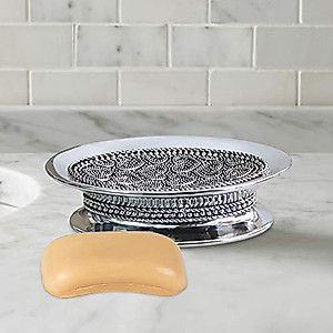 nu steel Beaded Heart Resin Decorative Dish Tray for Bathroom Vanities, Countertops, Pedestals, Kitchen Sink-Store Hand Soap, Pumice Bars, Sponges, Scrubbers-Chrome, Small, Silver