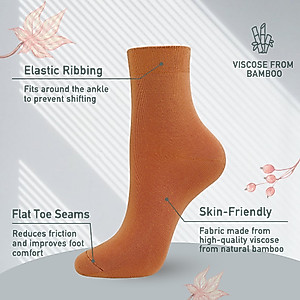 SERISIMPLE Women Thin Viscose Bamboo Socks Crew Lightweight Above Ankle Casual Dress Sock For Ladies Bootie Trouser 5 Pairs (Fall Colors, Large)