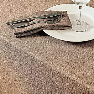 Mebakuk Rectangle Tablecloth and Cloth Napkins Set of 12, Anti-Shrink Soft and Wrinkle Resistant Decorative Fabric for Wedding Party Restaurant Dinner Parties (60 x 84 Inch - Flaxen)