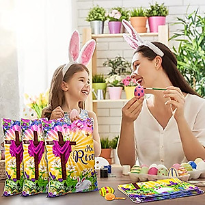 50 Pieces Easter Large Plastic Treat Bags He is Risen Party Favor Bags Easter Religious Candy Goodie Treat Gift Bags Easter Tote Bags with Handles for Easter Spring Jesus Holiday Party Favor