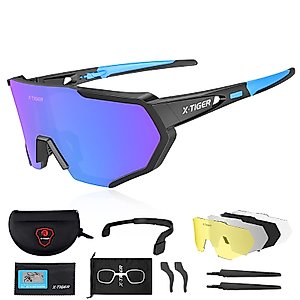 X-TIGER Polarized Sports Sunglasses with 5 Interchangeable Lenses,Mens Womens Cycling Bike Glasses,Baseball Running Fishing Golf Driving Sunglasses