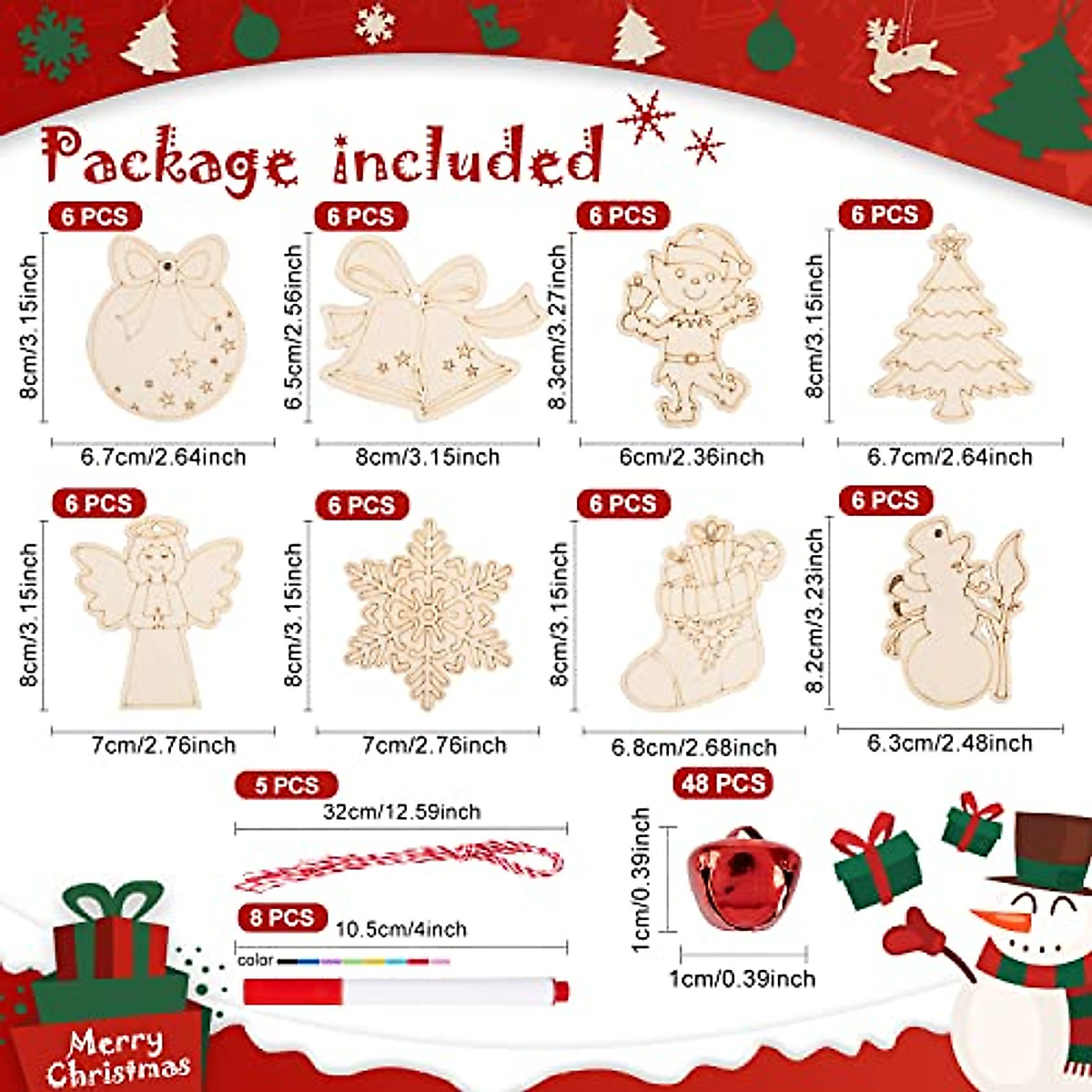 Christmas Wooden Ornaments Crafts Kits for Kids, Easy Unfinished Wood Arts and Crafts Bulk for Toddlers Children Ages 4-8 8-12 Make Your Own Class Classroom Preschool DIY Painting Paint Paintable