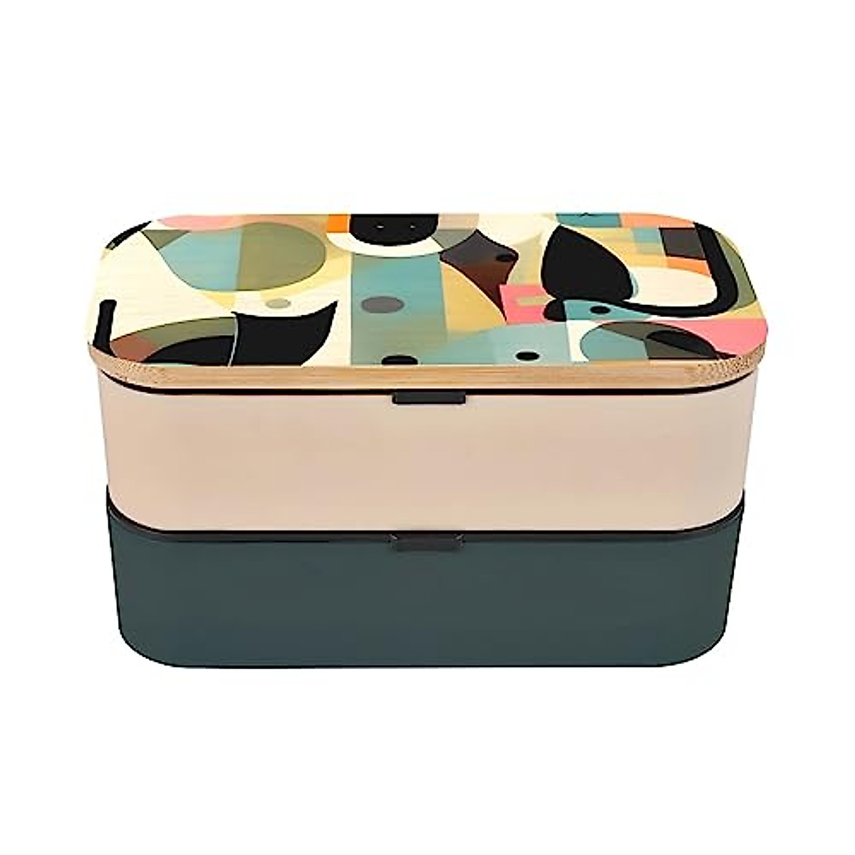 Mid-Century Modern Art Cat Adult Lunch Box, Bento Box, With Cutlery Set Of 3, 2 Compartments, Rectangular, Lunch Box For Adults