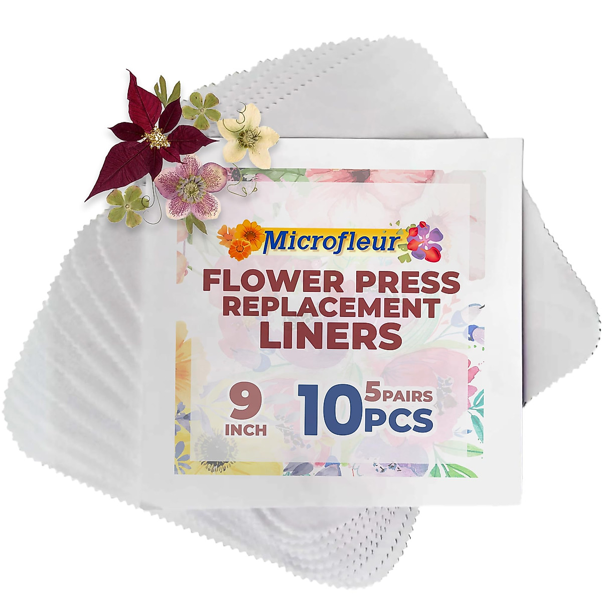 Microfleur 10 Pc Max Liners for Microfleur Max 9" Microwave Flower Press, Extra/Replacement Liners 10 Pc (5 Pair) - White Liners Only