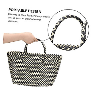 SHOWERORO Handwoven Bag Striped Large Knit Basket Women's Casual Bag Black Small 1pc