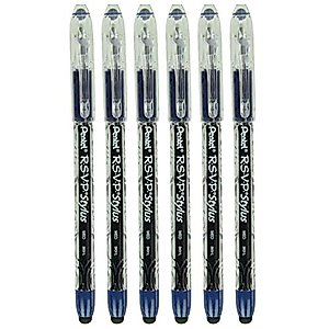 Pentel BK91L-C R.S.V.P. Stylus Medium Ballpoint Blue Ink Pens - 6 Pack