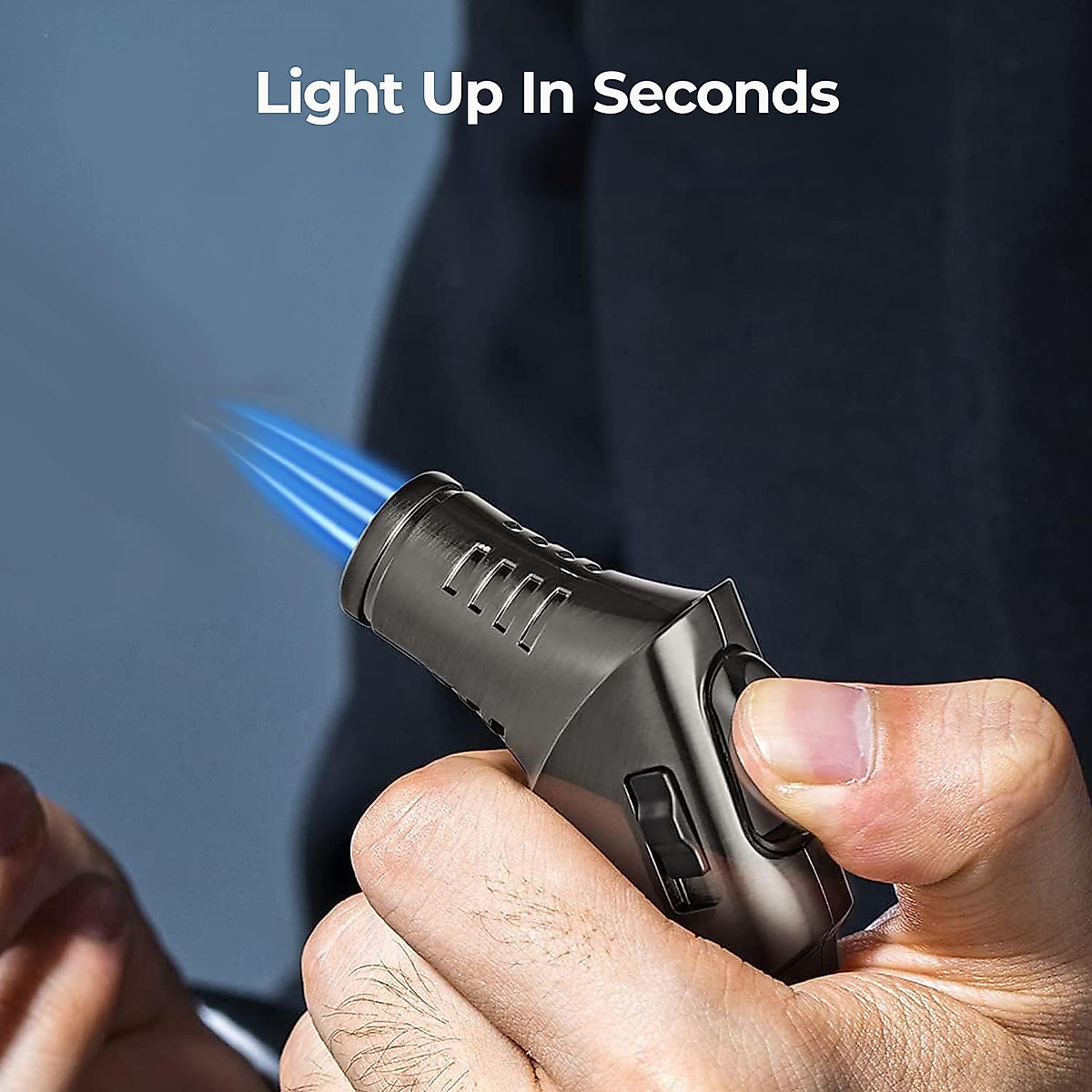 Kollea Torch Lighter, Triple Jet Flame Butane Lighter with Punch and Safety Lock, Refillable and Windproof Pocket Lighter, Cool Great Gift Idea for Men (Butane Gas Not Included)