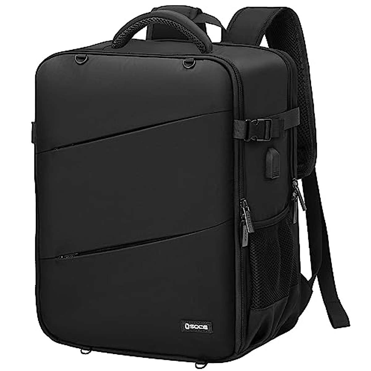 OSOCE Travel Backpack for Men Women Flight Approved Carry on Backpack with USB Charging Port, Waterproof Laptop Backpack Large Luggage Daypack Fits 17 Inch Laptop for Weekender Business Work Black