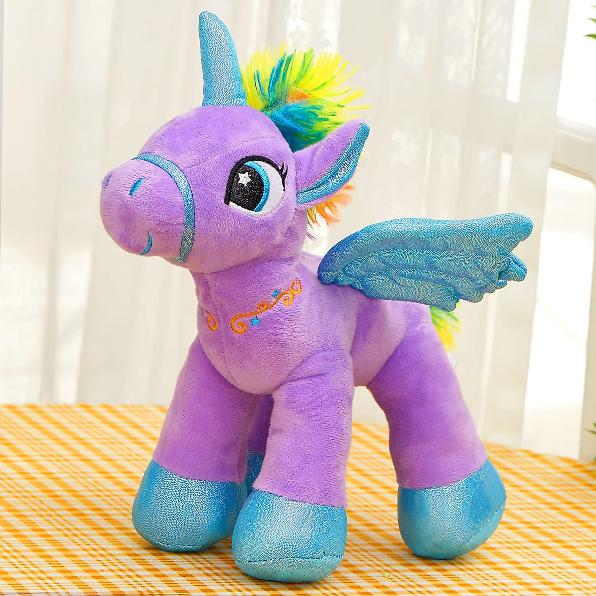 Houwsbaby 14'' Purple LED Light Up Unicorn Stuffed Animal,Unicorn Plush Toy,Glowing Horse Plush Toy Night Light Glitter Present for Kids Boys Girls Present for Easter Birthday Festival Christmas