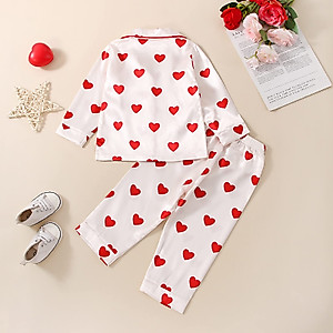Nokpsedcb Toddler Girl Cute Long Sleeve Button Down Pajamas Set Lounge Set Sleepwear Nightwear (Red,3-4T)